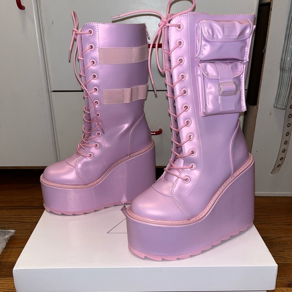 YRU | Shoes | Yru Dune Desert Pink Iridescent Platform Boots | Poshmark